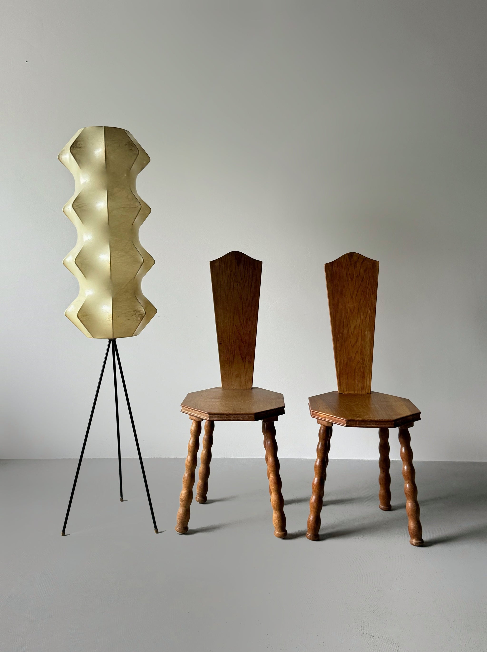 Sculptural Patinated Oak Spinning Chairs, Early 20th Century