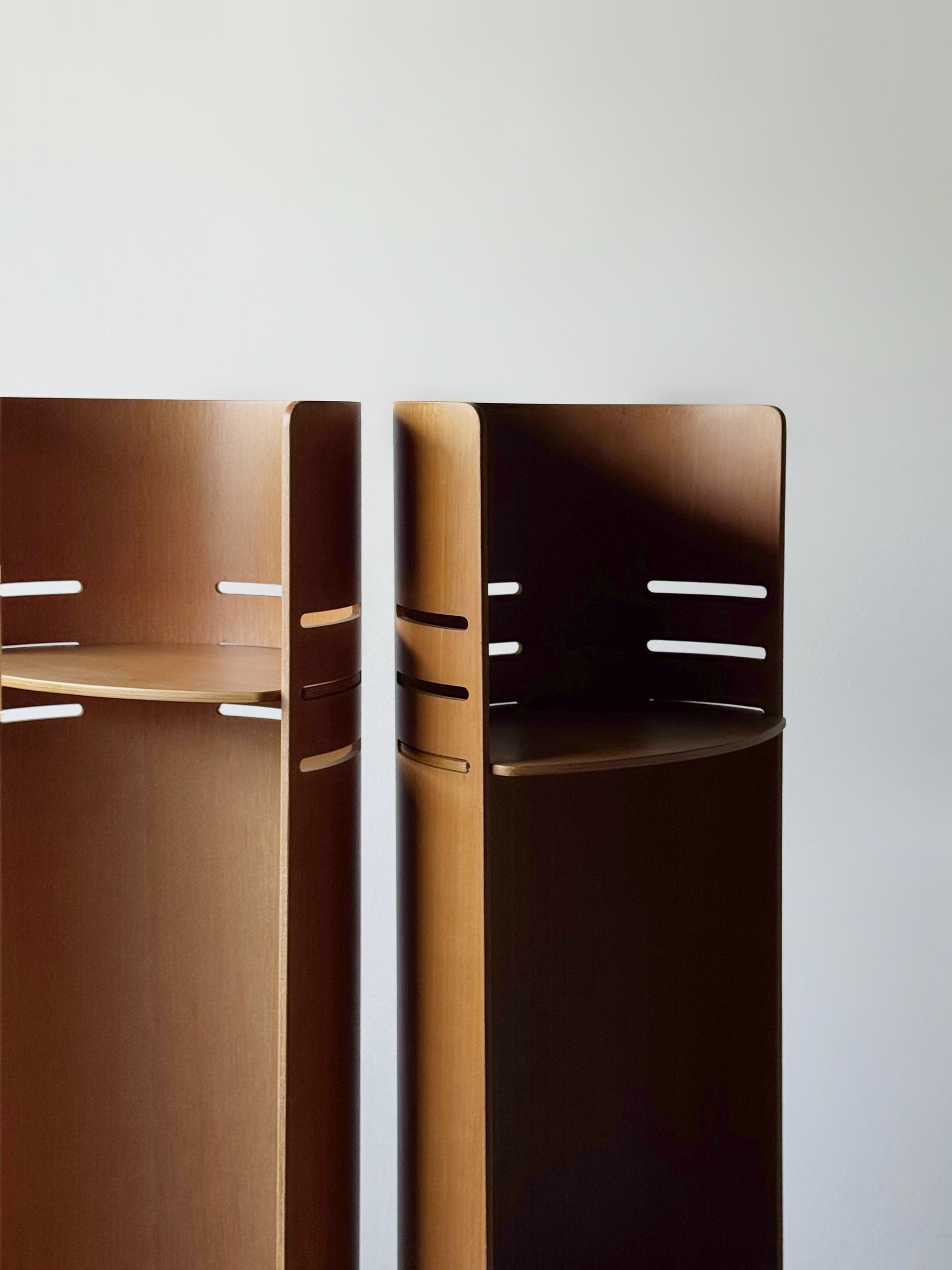 Pair of bend plywood bookcase by Kristian Solmer Vedel for Torben Ørsk